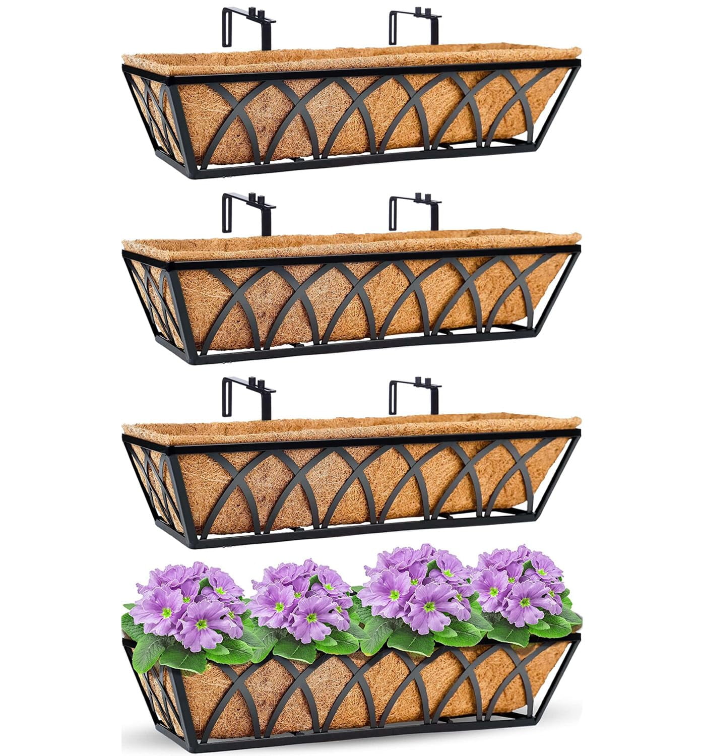 Y&M 4pcs 24 Inch Planter, Metal Window Boxes with Coco Liner, Indoor ...