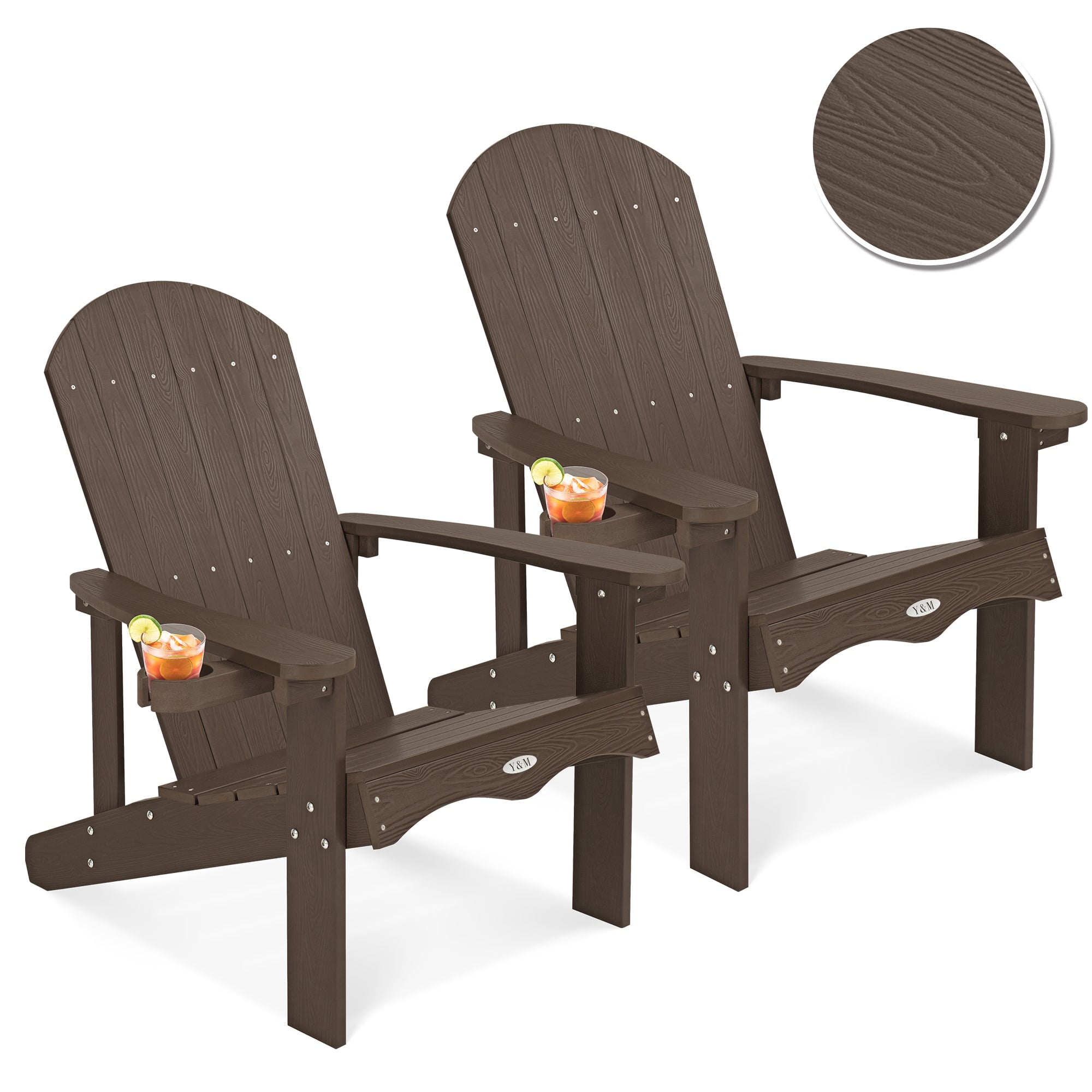 Y&M Adirondack Chair Set of 2, Dark Brown Fire Pit Chairs, Outdoor ...
