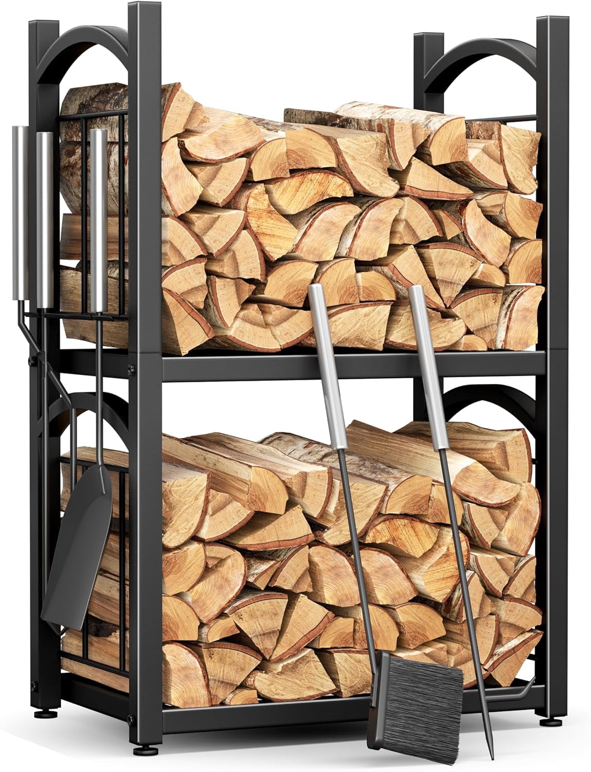 Y&M Firewood Rack Wrought Iron Indoor Outdoor Use 2-tier Firewood ...