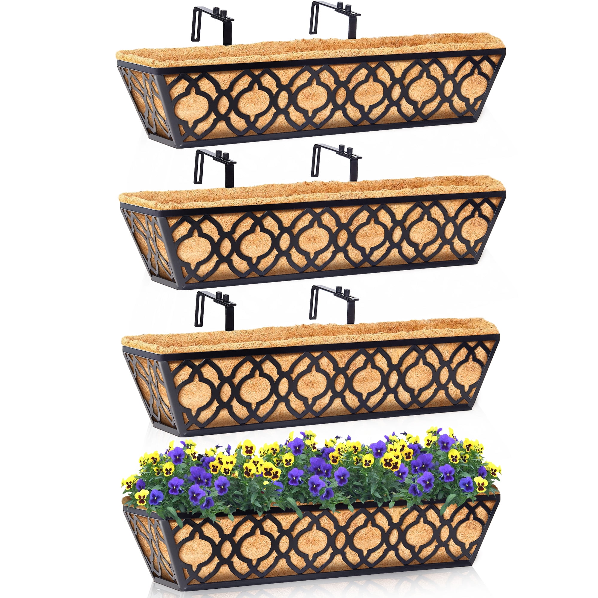 Y&M 24inch Metal Garden House Porch Deck Railing Planter Boxes, 4packs ...