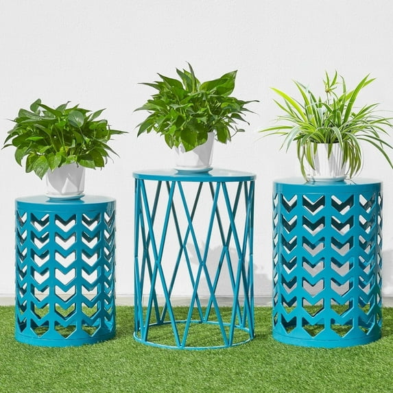 Y&M Set of 3 Heavy-Duty Nesting Metal Tables for Indoor/Outdoor Living ...