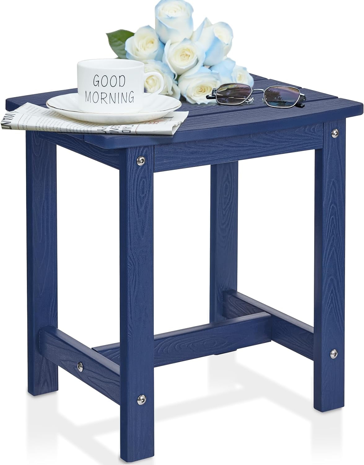 "Y&M Plastic Outdoor Side Table, Durable Navy Blue End Table, 16.1""x12 ...