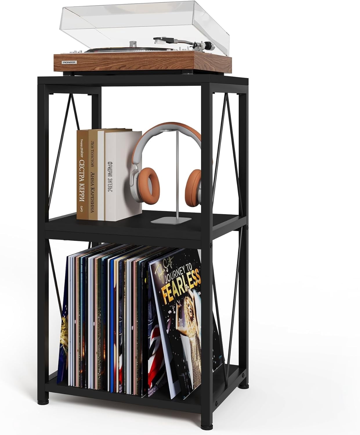 Y&M Record Player Stand, Turntable Stand with Vinyl Record Storage, 3 ...