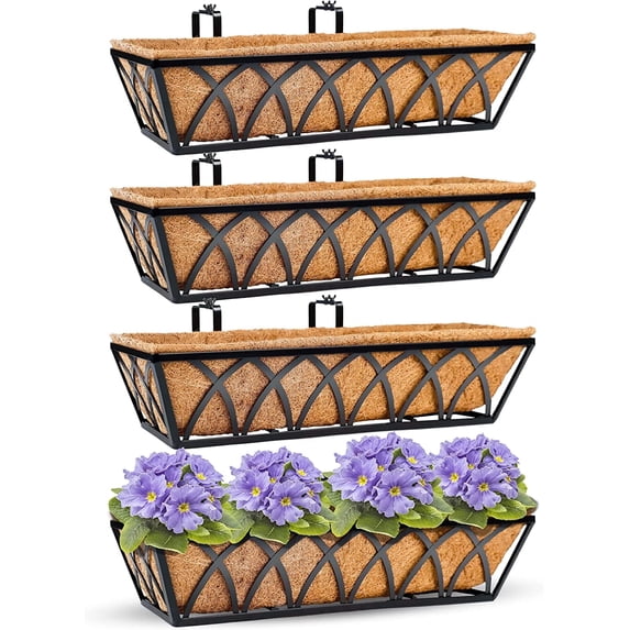 Y&M Railing Window Planter with Coco Liner, Porch Plant Balcony, 24 ...