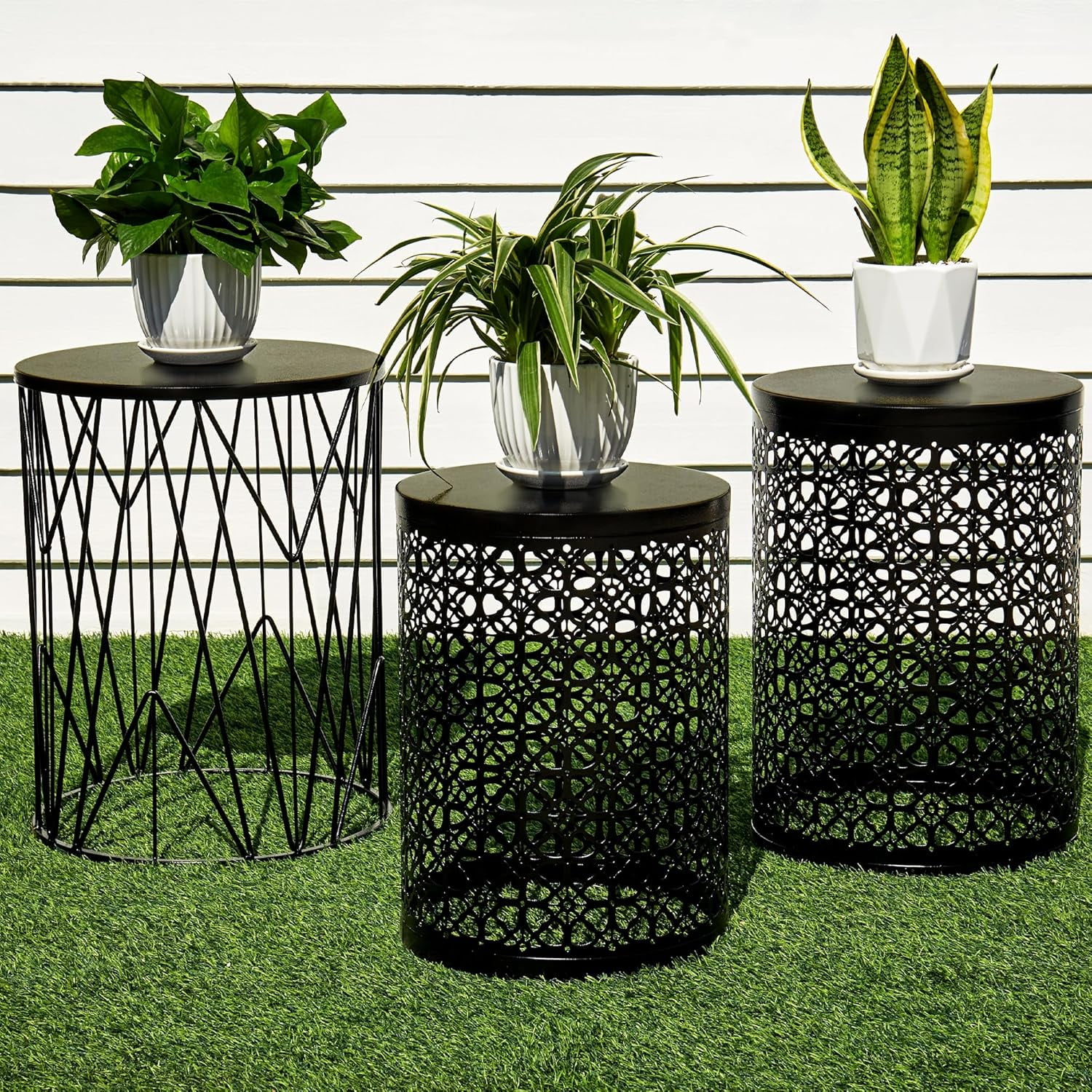 Y&M Set of 3 Black Round Nesting Tables, Multifunctional Coffee Table ...