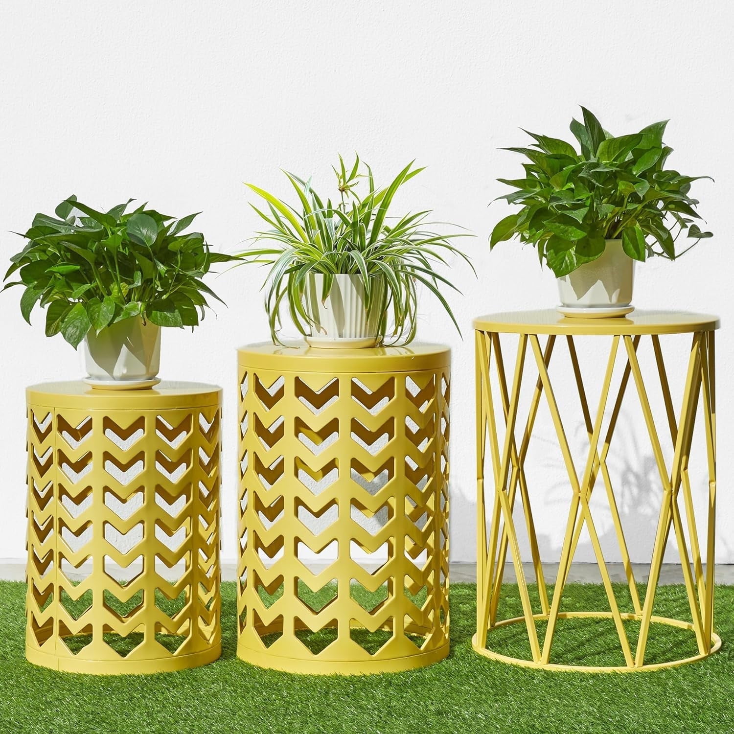 Y&M Set of 3 Nesting 18" Metal Round Garden Stools 18" Yellow (3 Count ...