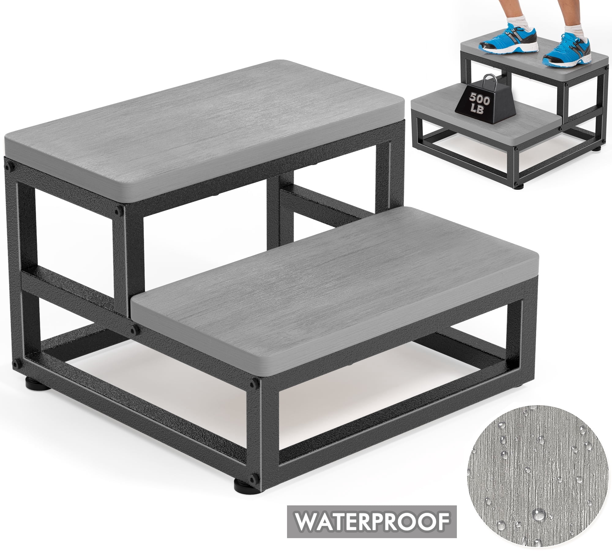 Y&M Two-Step Metal Step Stool with Water-Resistant Finish, Adjustable ...