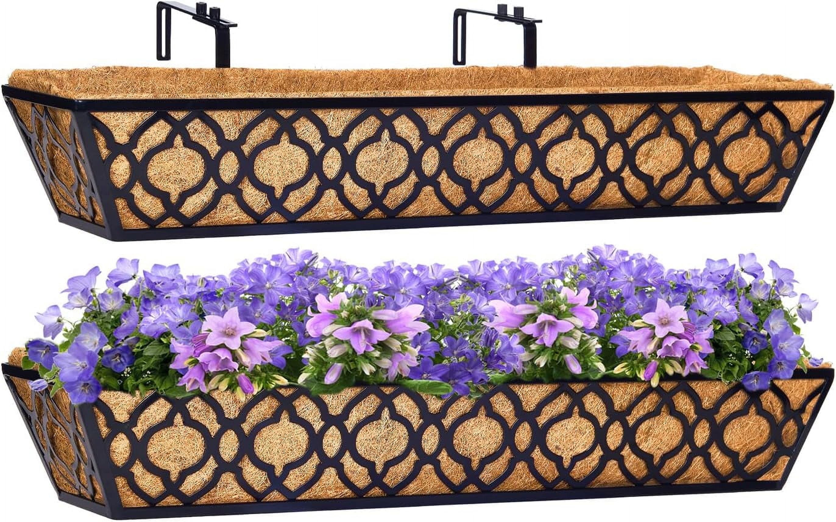 Y&M 30'' Large Long Metal Hanging Window Box Railing Planter with Coco ...