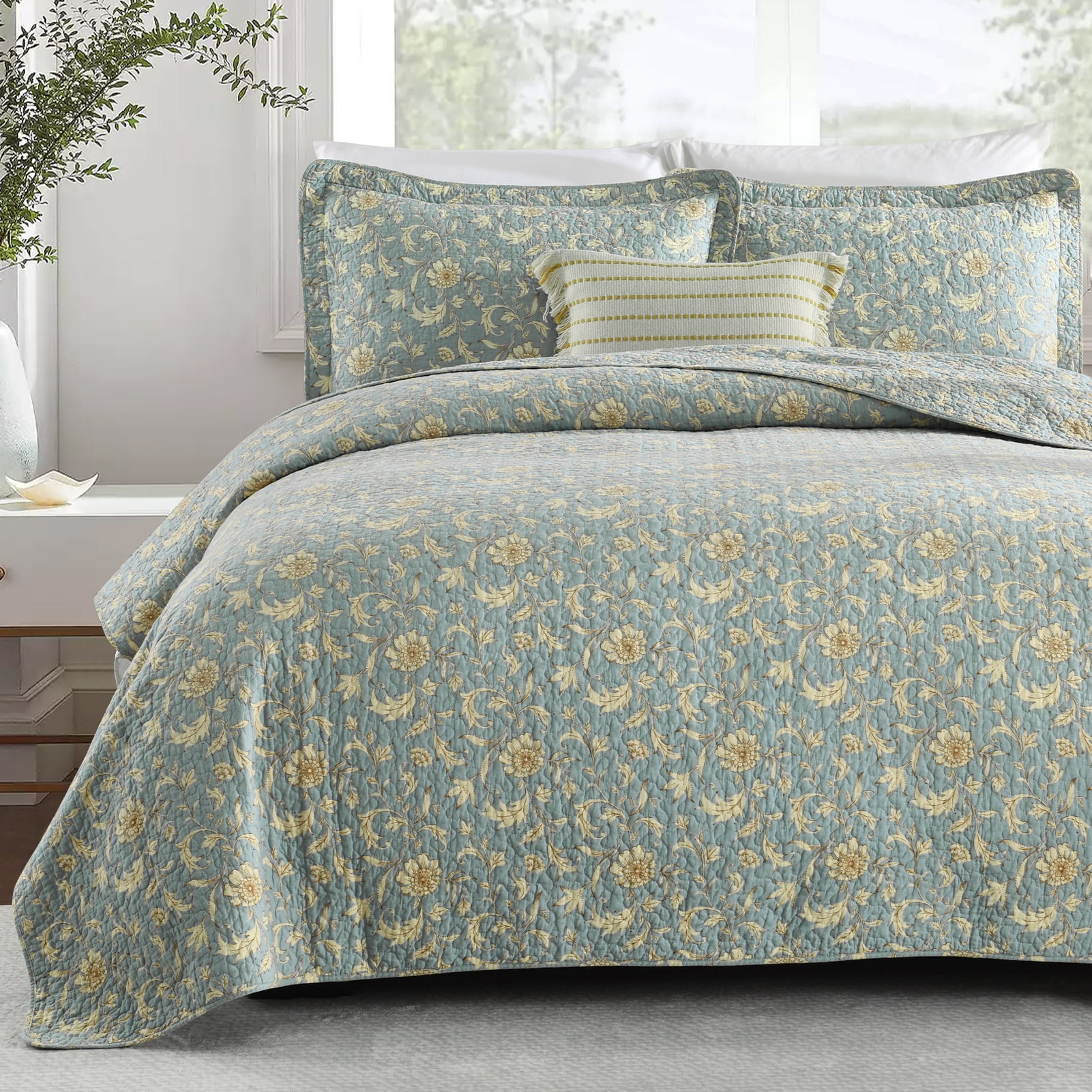 Y-PLWOMEN 100% Cotton Quilt King Size - Floral King Size Quilt Bedding ...