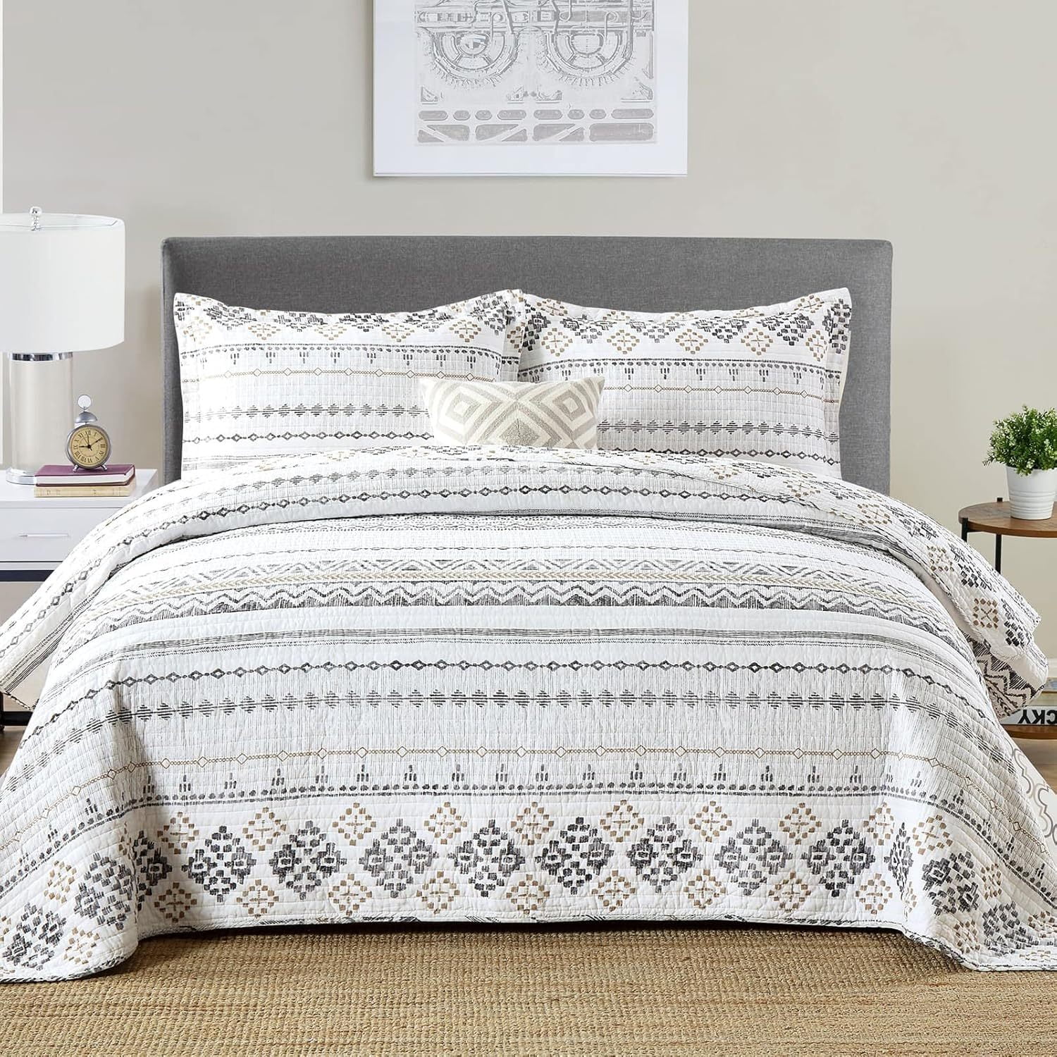 Y-PLWOMEN King Quilt 100% Cotton Boho King Quilt Set, White Boho Quilt ...