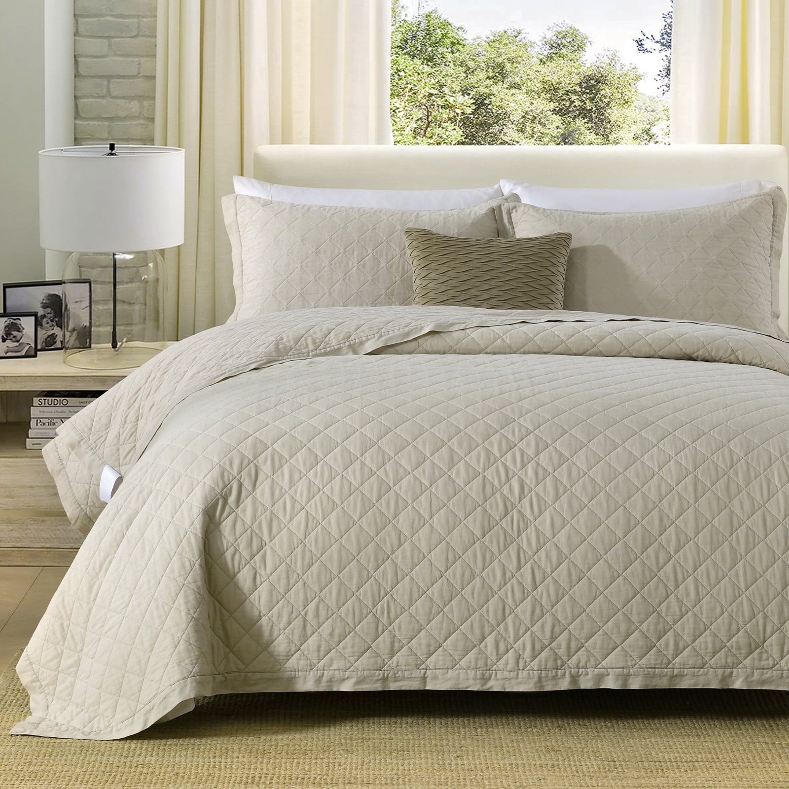 Y-PLWOMEN Quilt King Size - Light Beige King Comforter Set with Solid ...