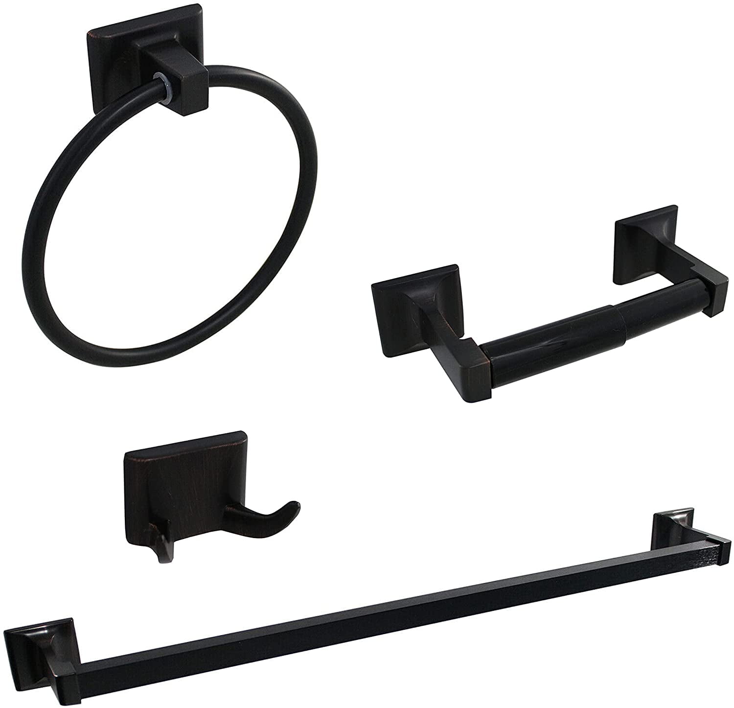 Y&Y Decor 4-Piece Bathroom Hardware Set with Towel Bar, Ring, Toilet ...