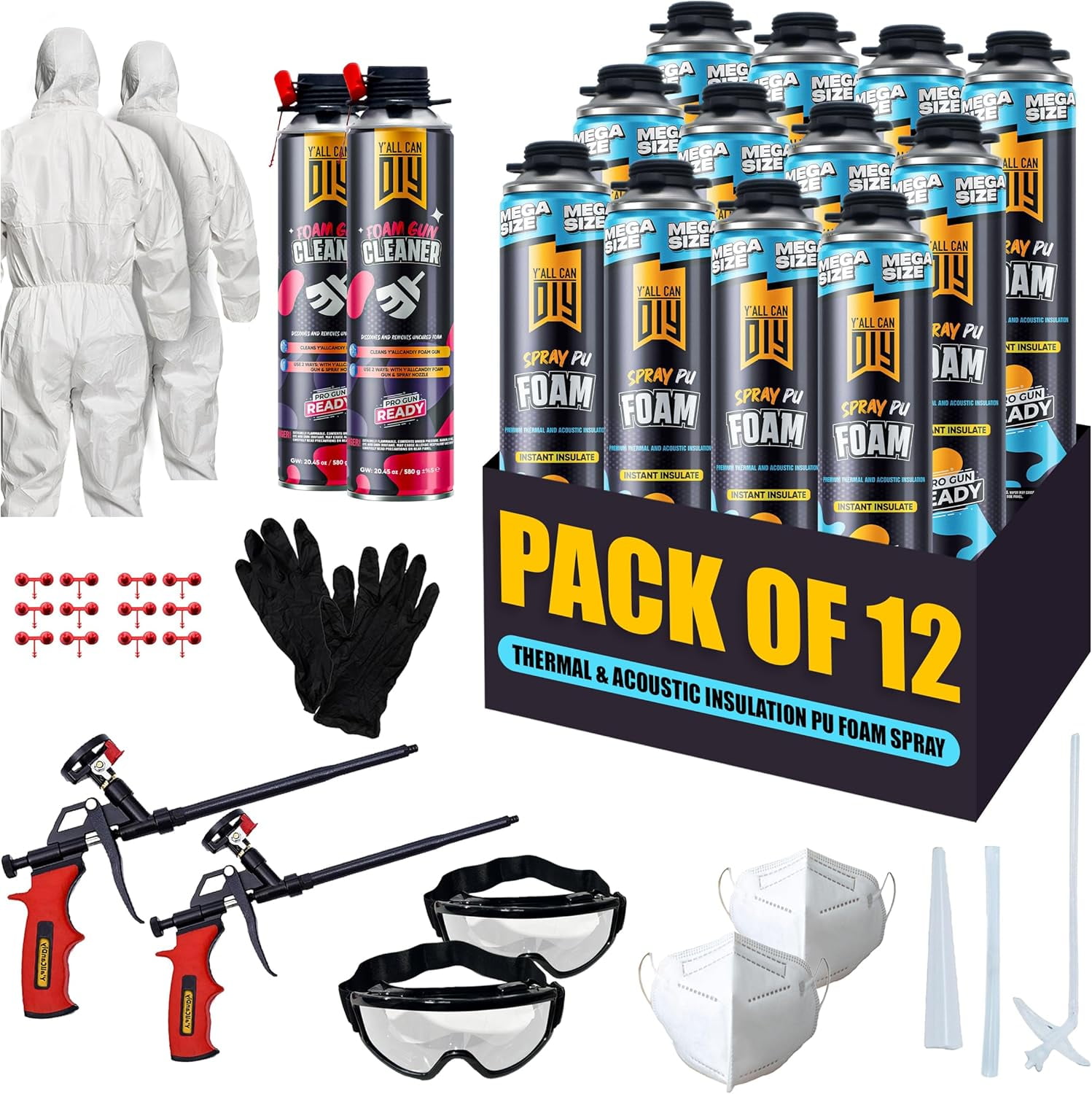 Y'allCanDiy Closed Cell Spray Foam Insulation Kit (12 Pack - 36.6 oz ...