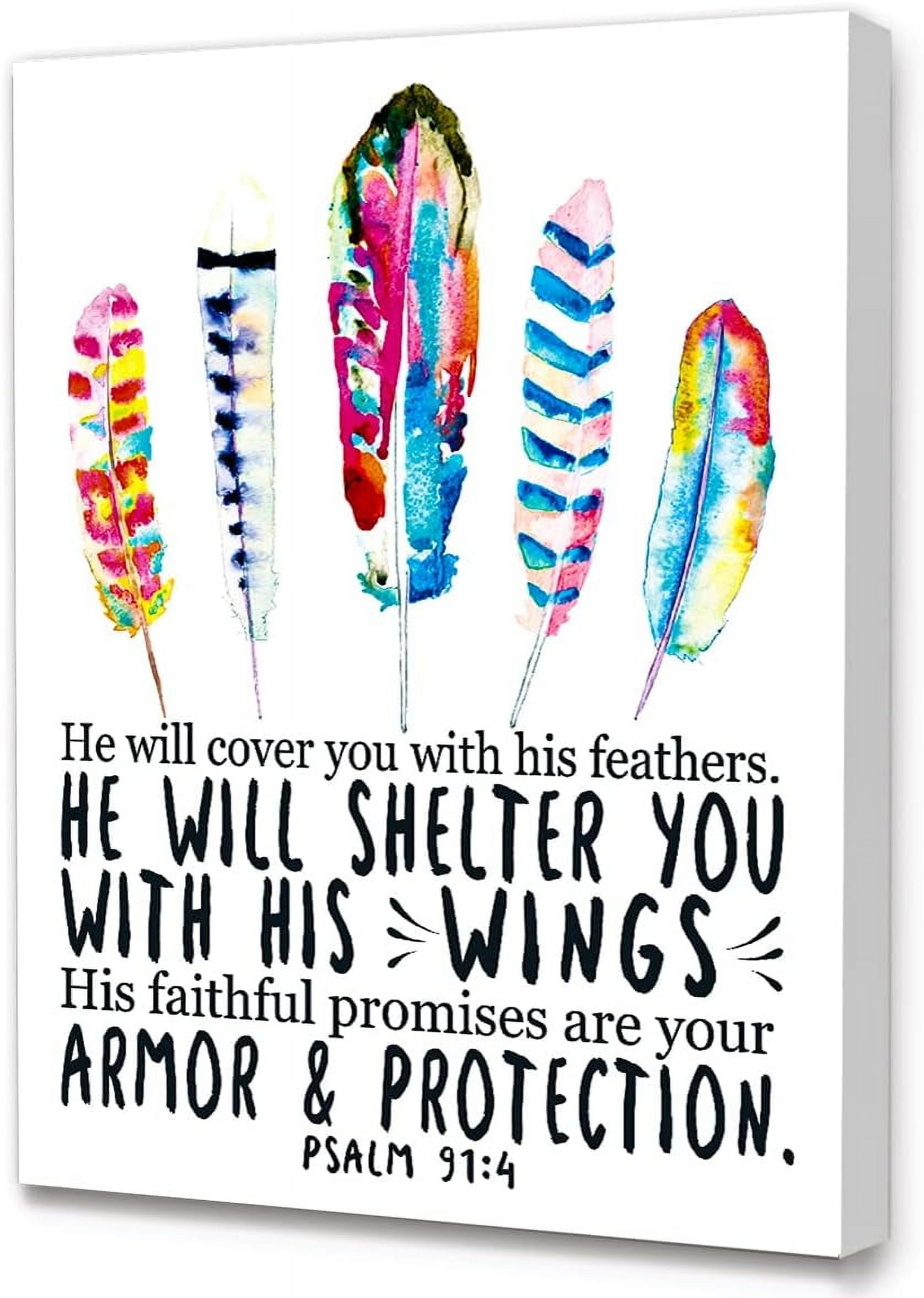 Y081 He Will Cover You With His Feathers Inspirational Canvas Wall Art ...