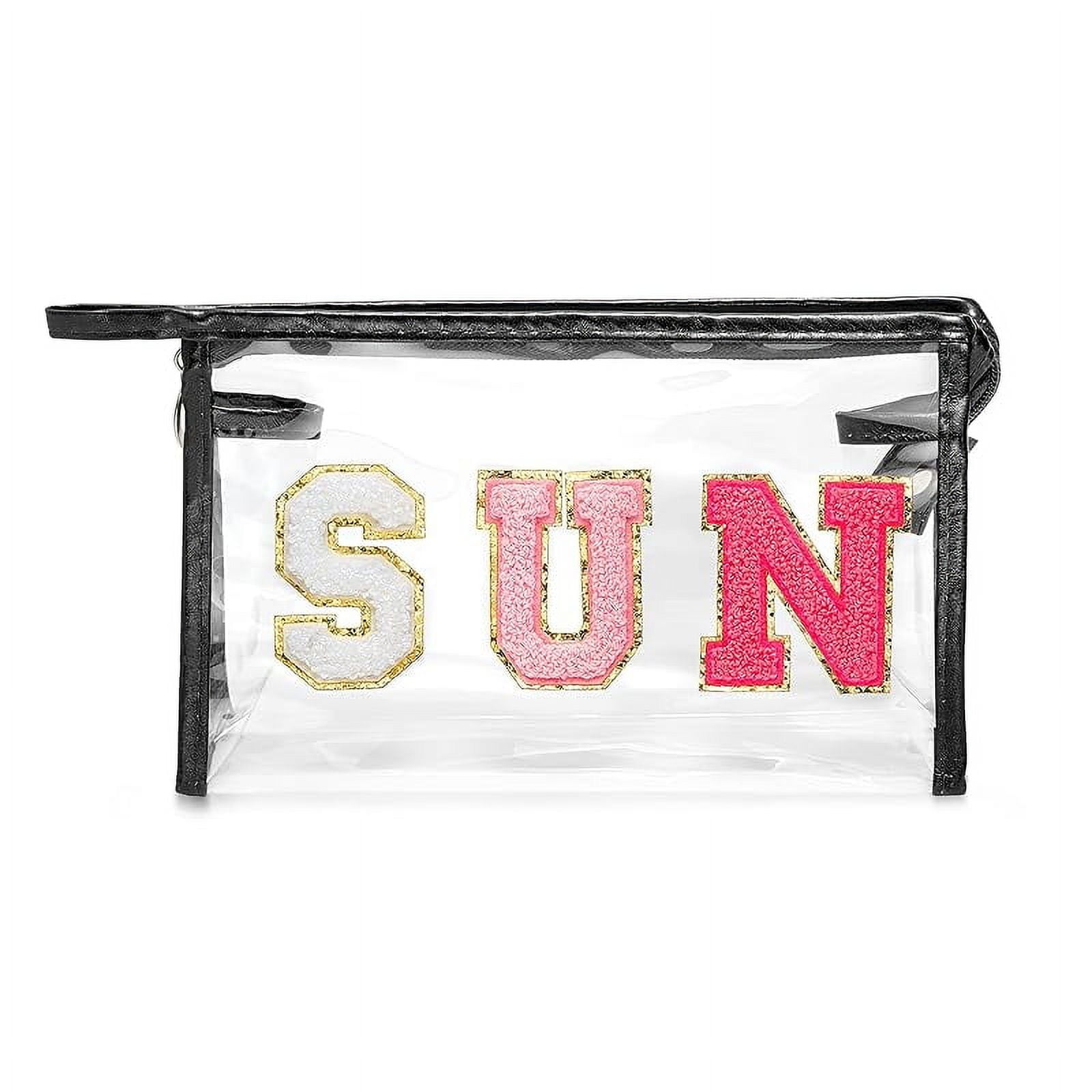 Y1tvei Gold SUN Preppy Patch Varsity Letter Cosmetic Toiletry Bag ...