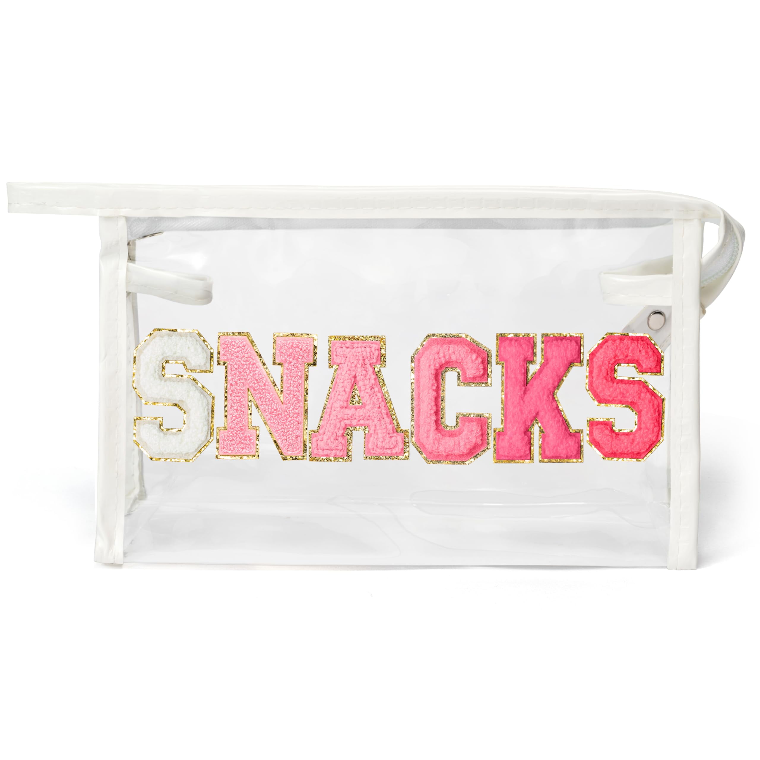 Y1tvei Large Clear SNACKS Pouch - Preppy Patch Rose Red Chenille ...