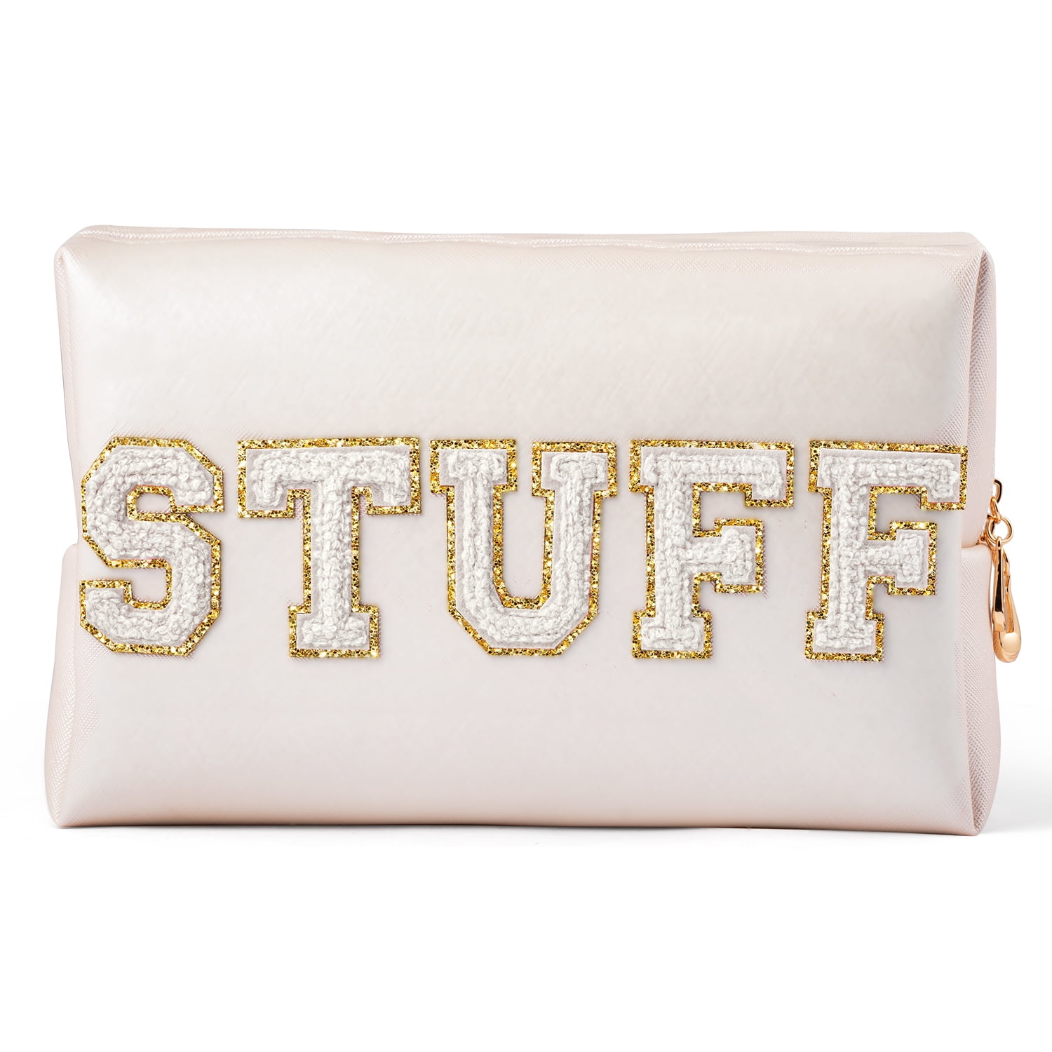 Y1tvei Preppy Patch STUFF White Chenille Letter Extra Large Cosmetic ...