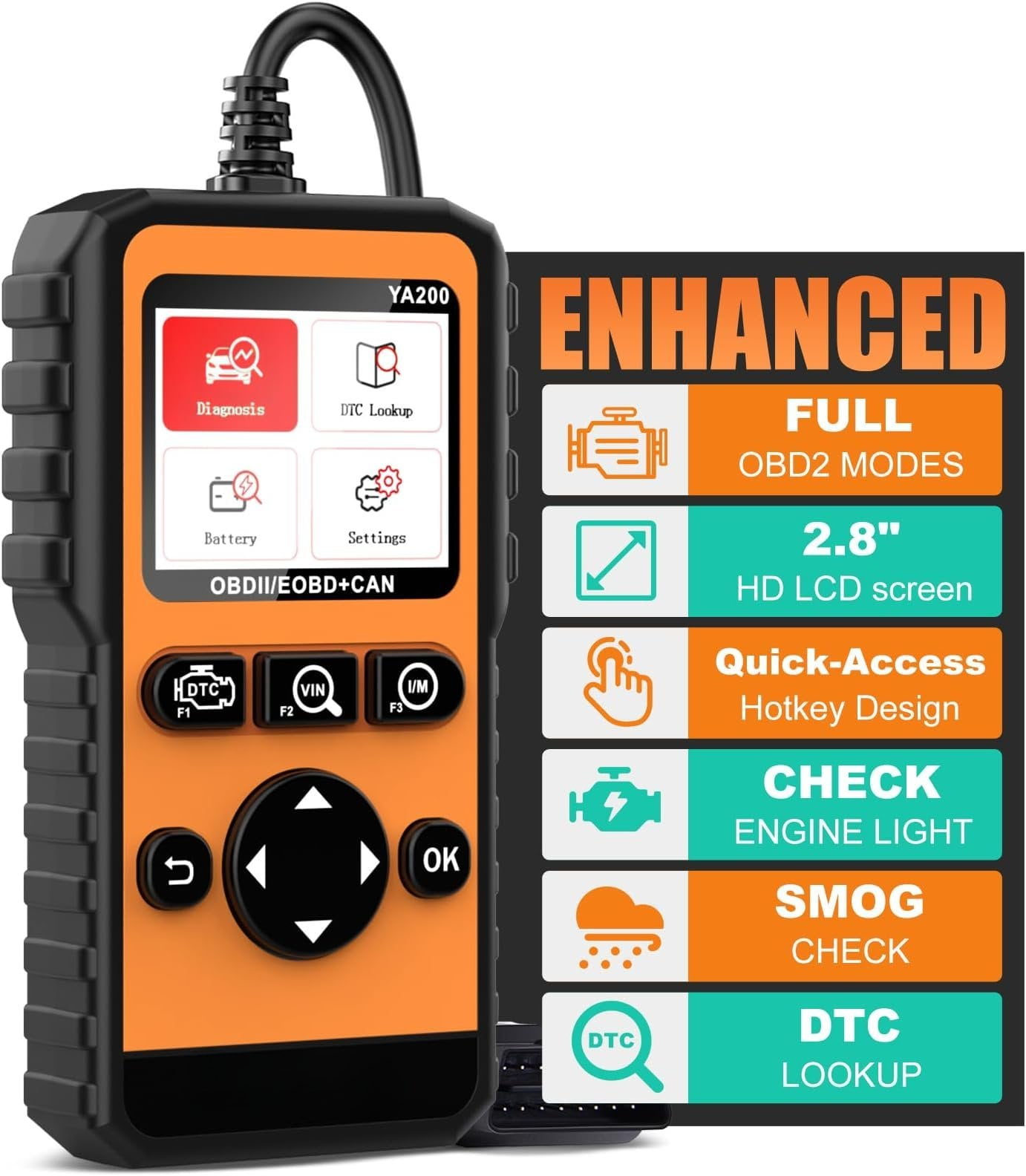 Y2 2.8'' Color Graphing Screen OBD2 Scanner Diagnostic Tool, Check and ...