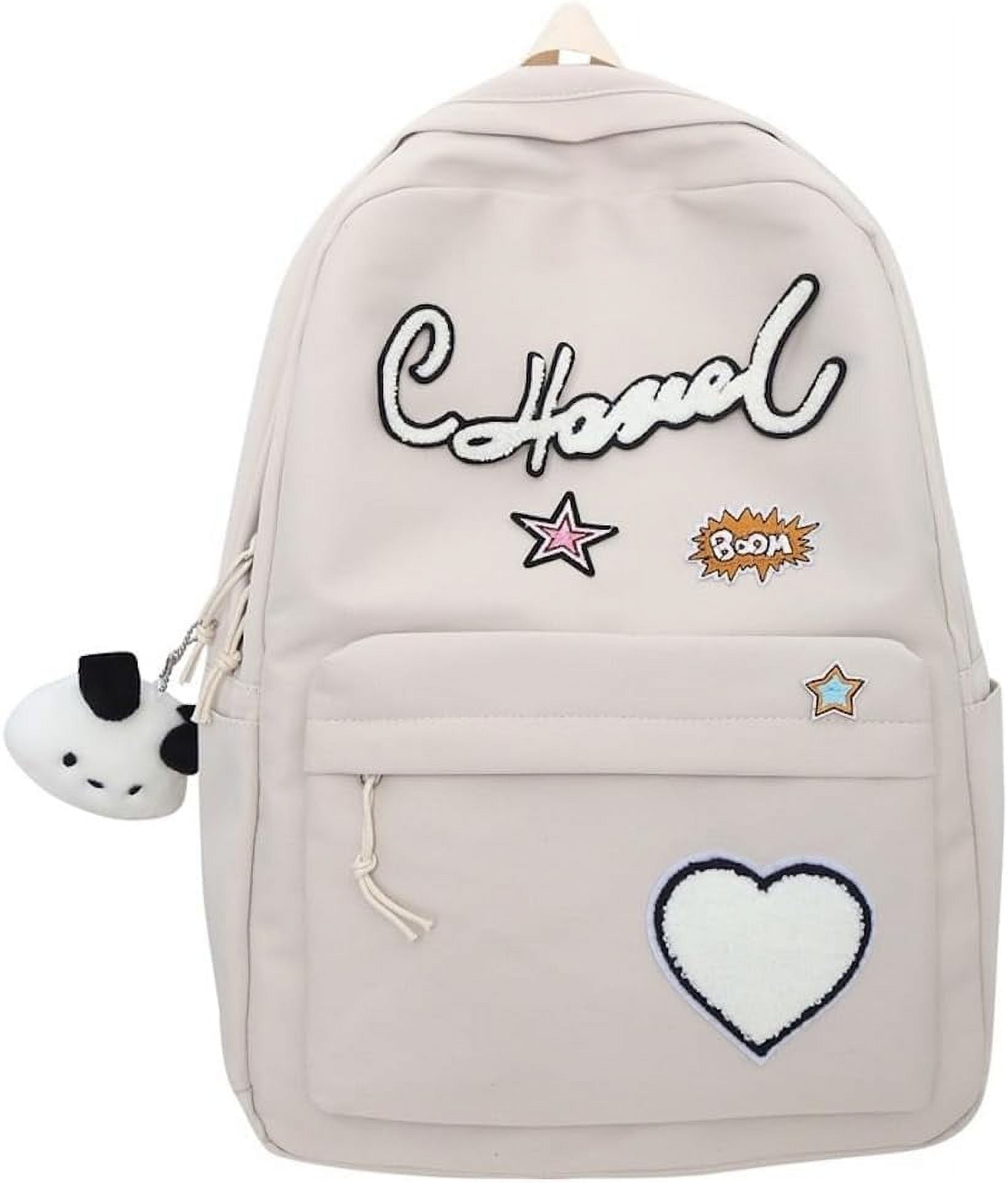 Y2K Aesthetic Backpack Lambswool Patches Preppy Backpack Cute Aesthetic ...