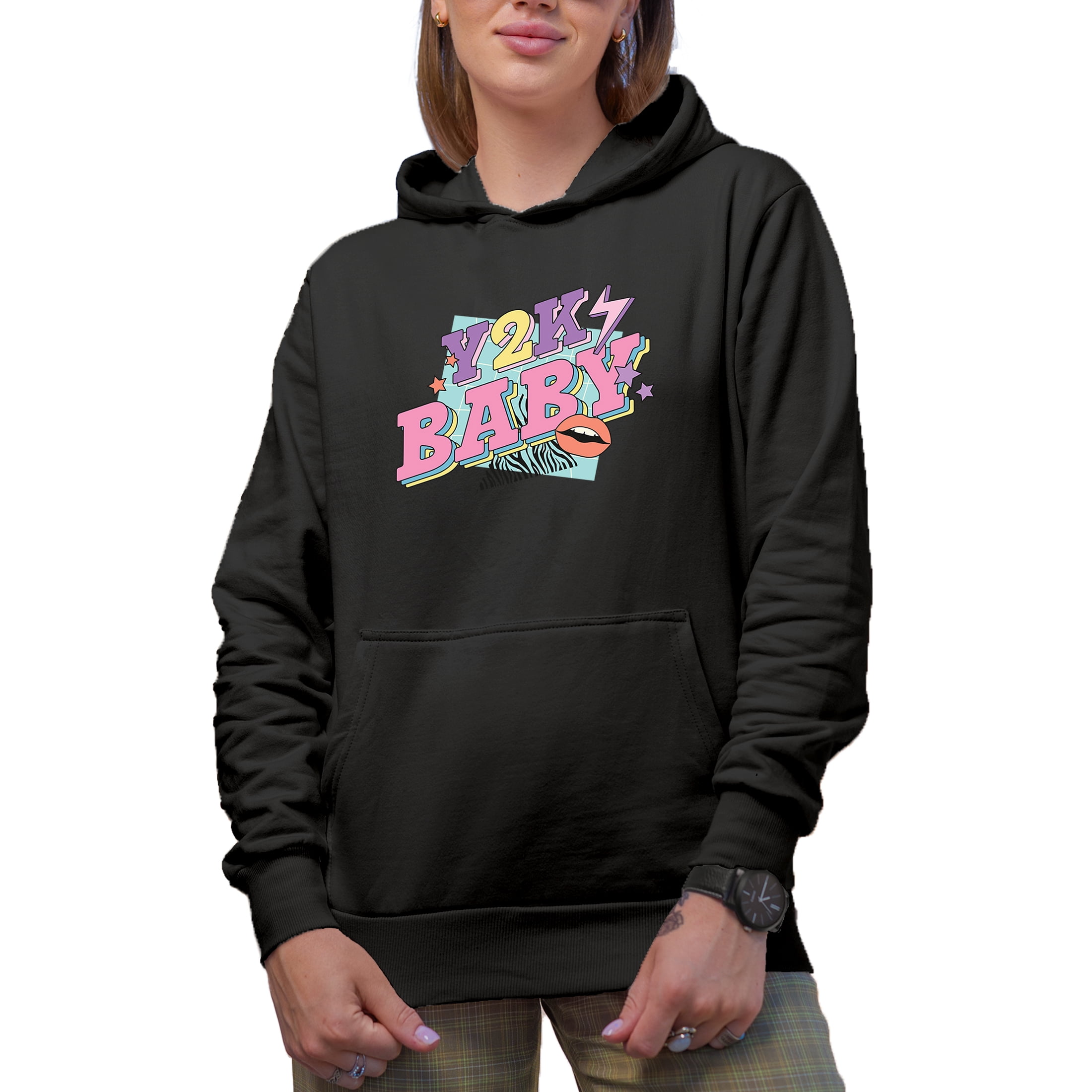 Y2K Baby, Retro Generation Z Themed Merch Gift, Black Hooded Sweatshirt ...