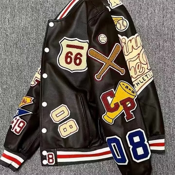 Y2K Baseball Uniform Jackets retro trend leather jacket Multi-letter ...