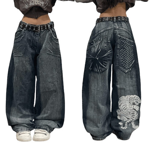 Y2k Fashion Baggy Jeans Streetwear Womens Hip Hop Graphic Vintage
