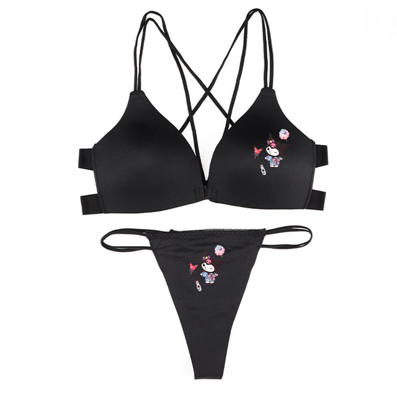 Y2K Girls Kuromi Sexy Lingerie Set Fashion Ladies Wire-Free Yoga Breast ...