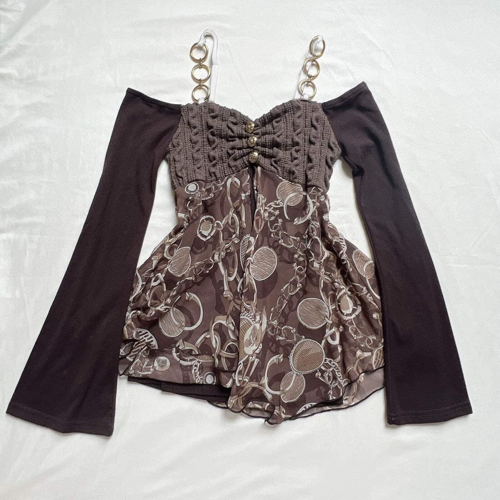 Y2K Gothic Clothes Crop Tops Off White Lolita Women Tops Gyaru Long ...