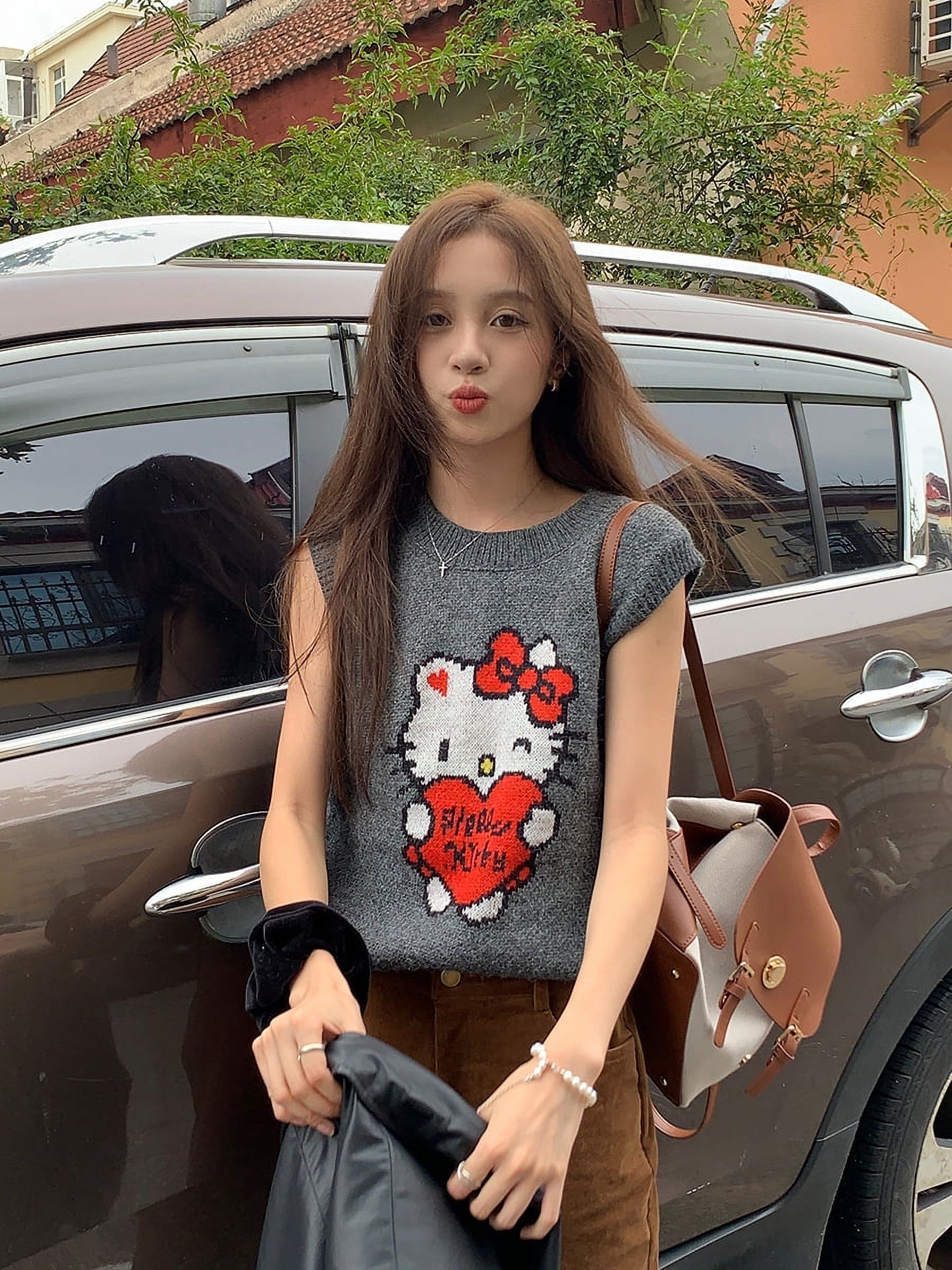 Y2K Hello Kitty Women Knitted Vest Sanrioed Anime Kt Kawaii Cartoon ...