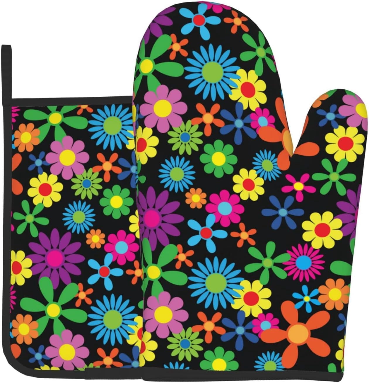 Y2K Hippie Flowers Oven Mitts and Pot Holders Sets Hot Pads Heat ...