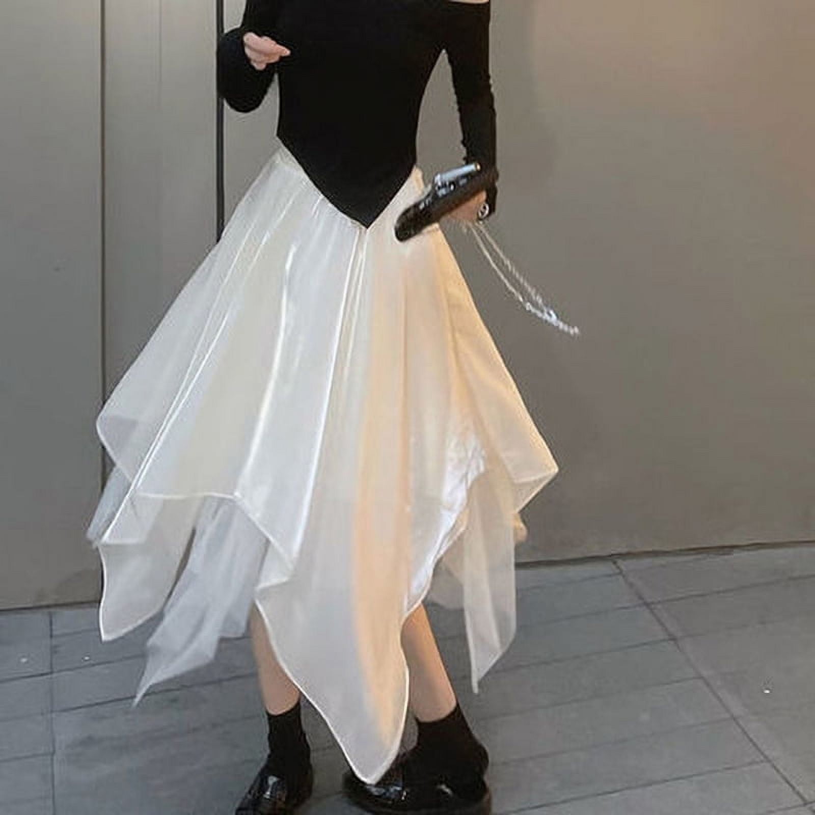Y2K Irregular Tulle Skirt Women Gothic High Waist Asymmetrical Mesh A ...