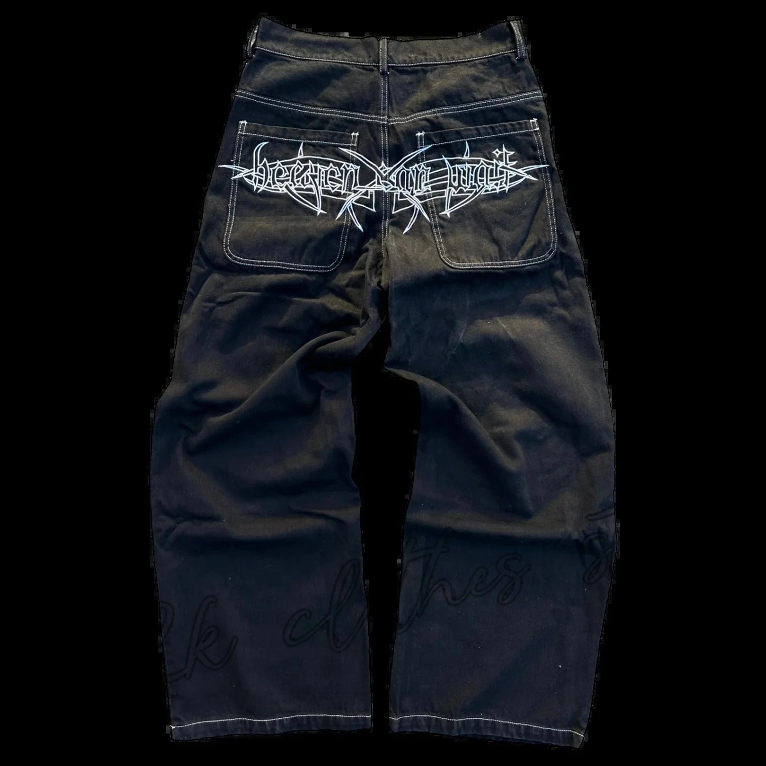 Y2K Jeans Mens Hip Hop Retro Skull Embroidery Washed Baggy Denim Pants ...