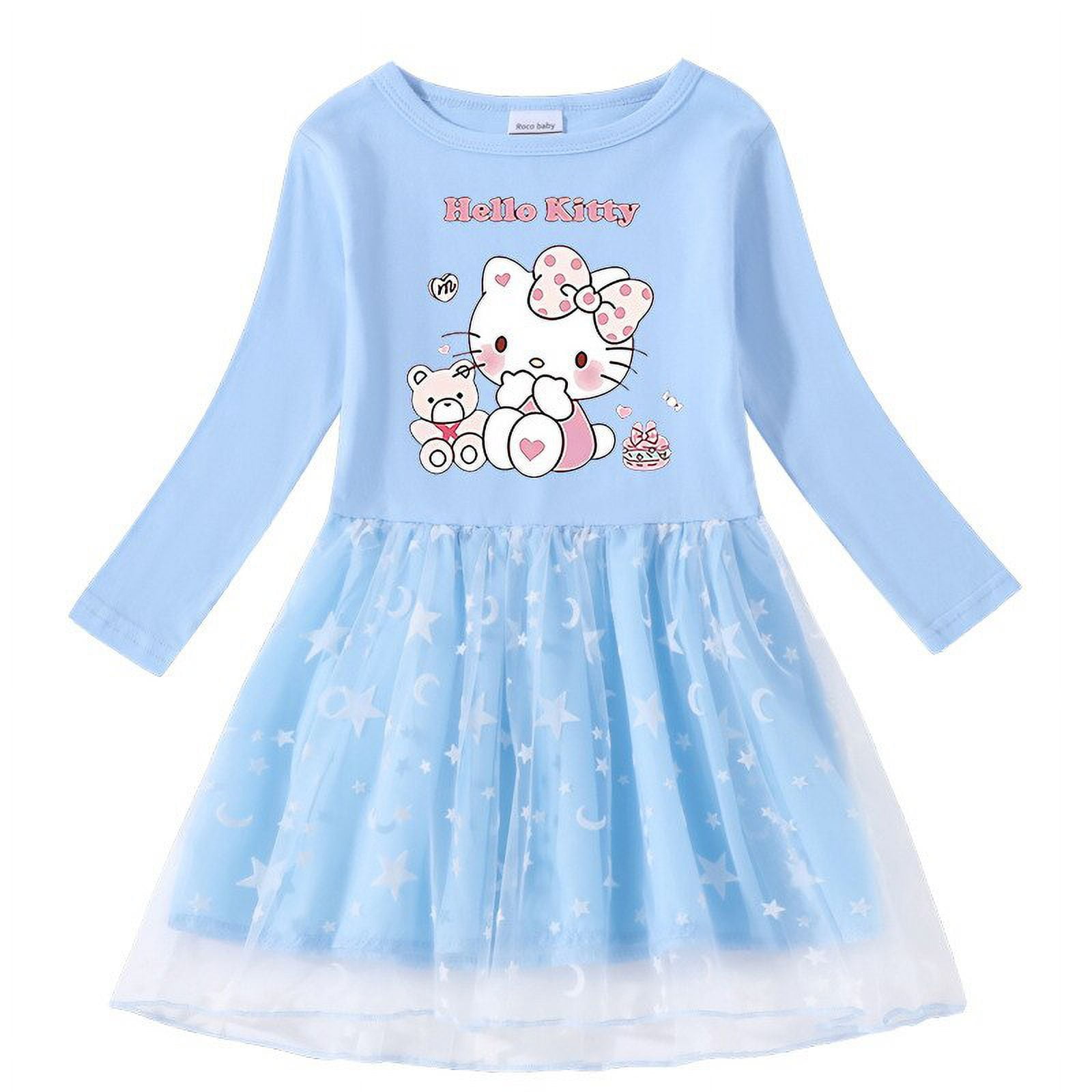 Y2K Kawaii Anime Sanrio Hello Kitty Girls Dress Cartoon Cute Printing ...