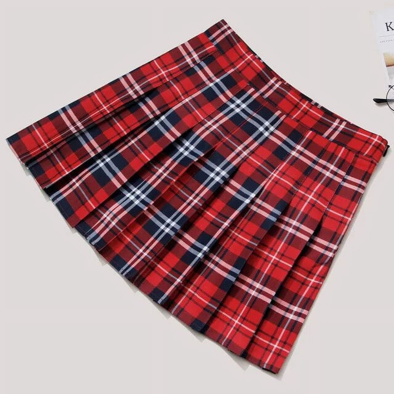 Y2k Korean Fashion High Waist Women Skirt Plaid Pleated A Line Short
