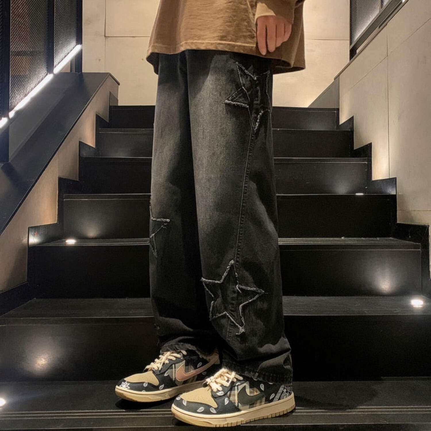 Y2K Men Vintage Blue Streetwear Oversize Star Aesthetic Y2K Men Vintage Blue Streetwear Oversize Star Aesthetic