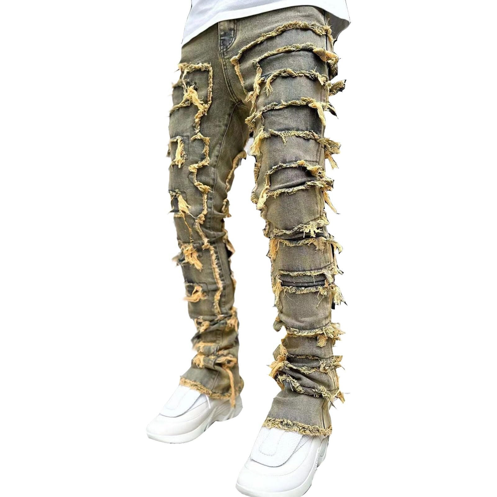 Y2K Mens Jeans 2025 Ripped Slim Fit With Stacked Effect Distressed ...