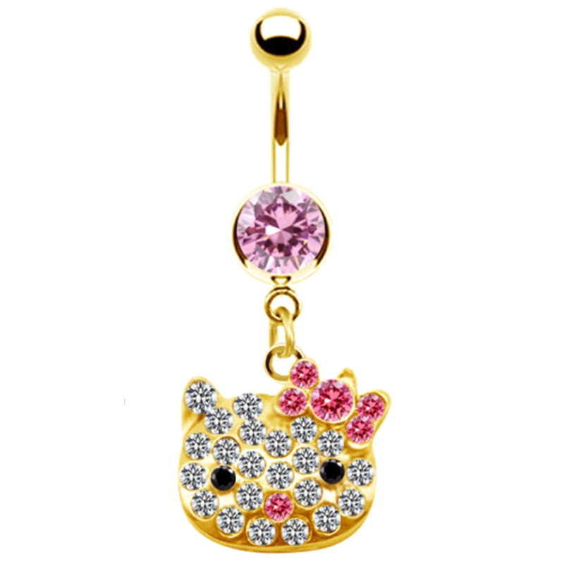 Y2K Metal Nose Clip Lip Kawaii Crystal Hello Kitty Belly Button Ring ...