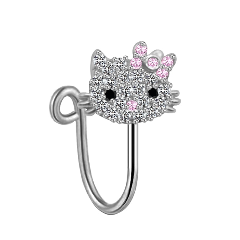 Y2K Metal Nose Clip Lip Kawaii Crystal Hello Kitty Belly Button Ring ...