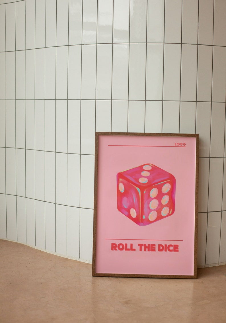 Y2K 'Roll The Dice' Quoted Trendy Wall Art In Pink For Bedroom| Wall ...
