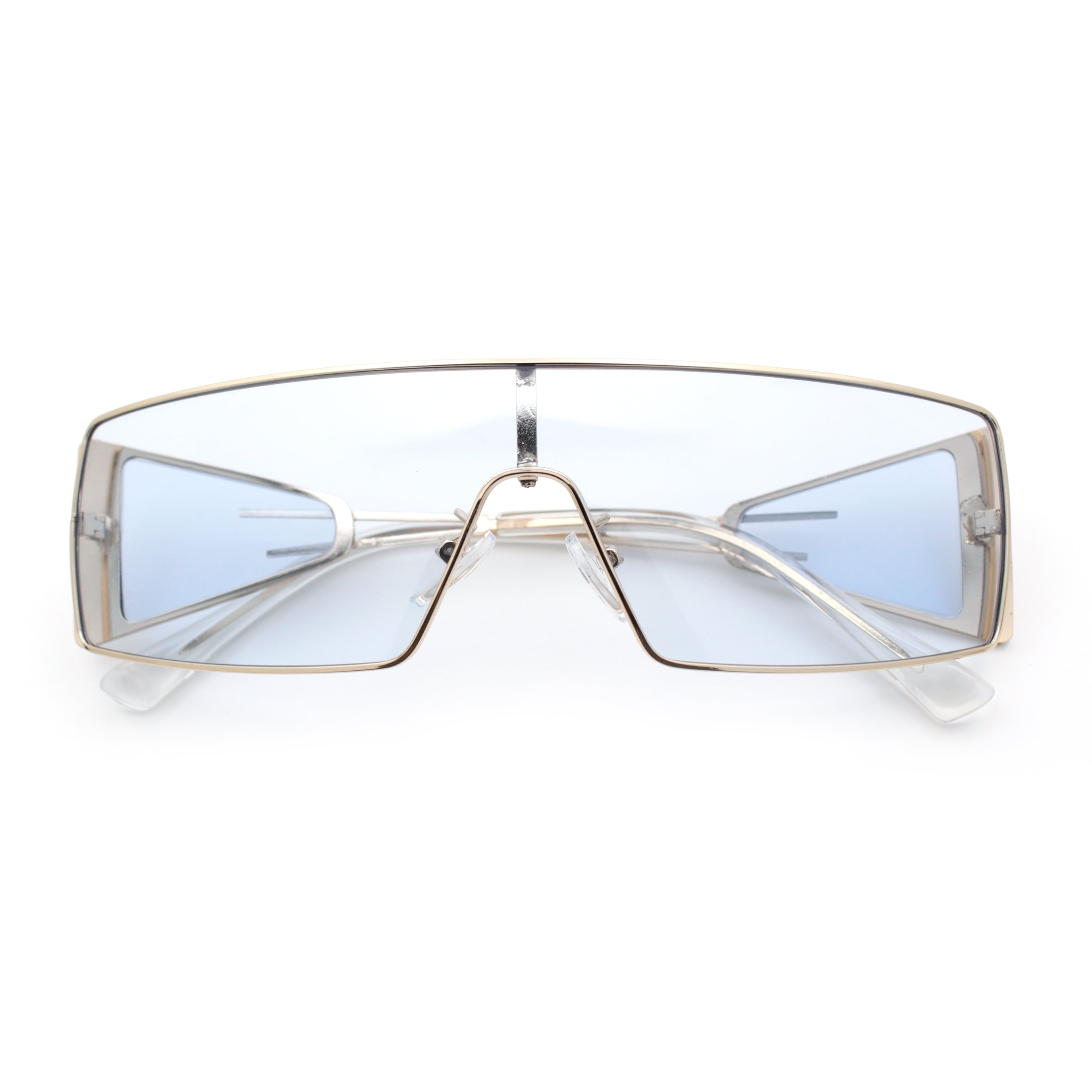 Y2K Side Visor Lens Narrow Rectangle Shield Metal Rim Sunglasses Gold ...