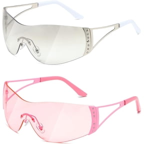 Rimless Hot Pink Y2K Wrap Around Women's Oversize Gradient Lens Shield ...