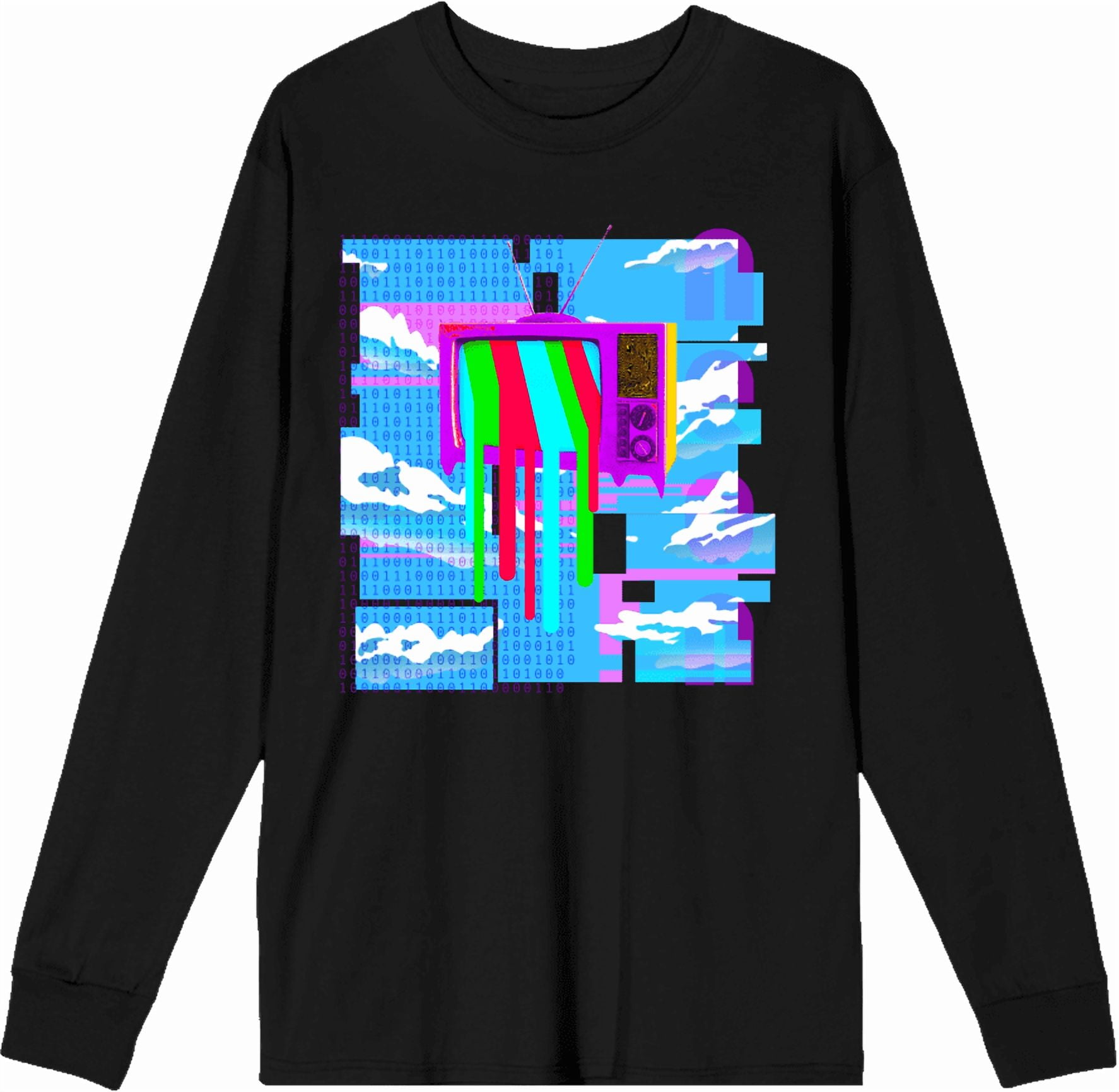 Y2K Tech Glitch, Melting TV Screen, Binary Code, and Cloudy Blue Sky ...