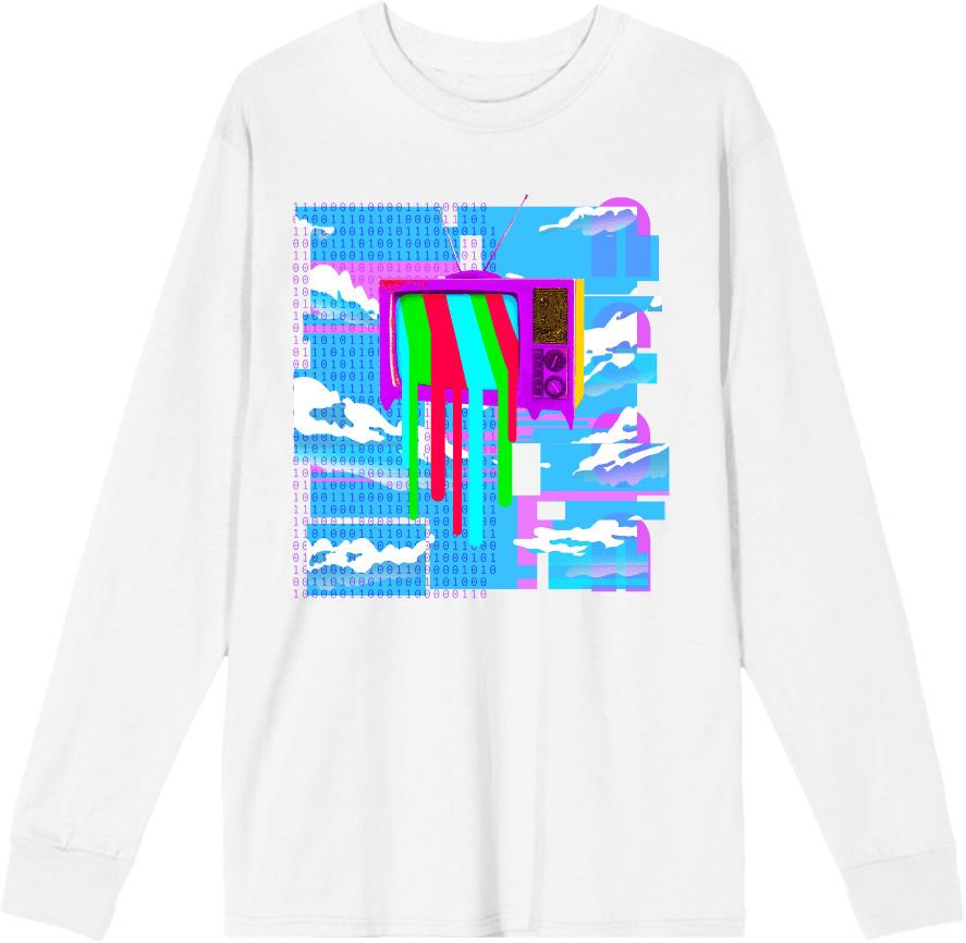 Y2K Tech Glitch, Melting TV Screen, Binary Code, and Cloudy Blue Sky ...