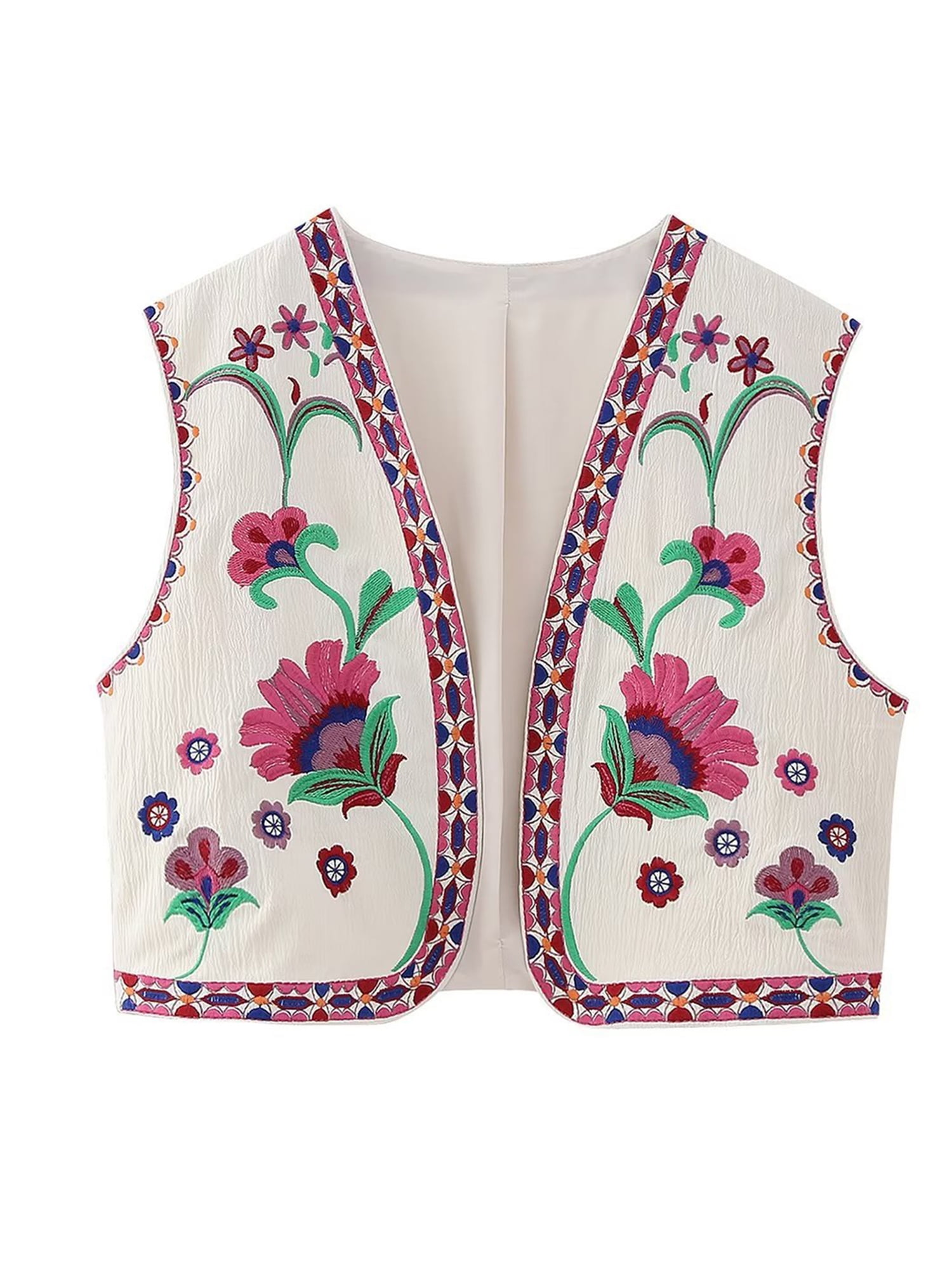 Y2K Women Vintage Boho Floral Embroidered Vest Tops Sleeveless Exchic ...