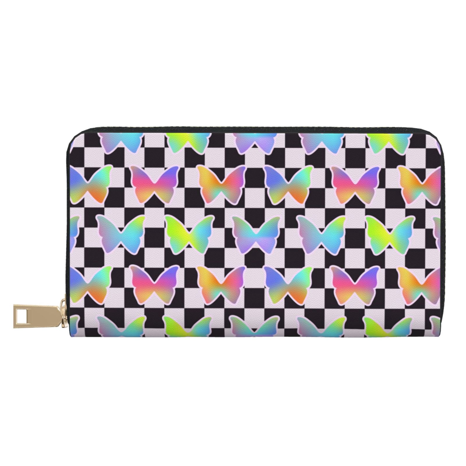 Y2K aesthetic grid butterfly Wallet Women, Leather Bifold Multi Card ...