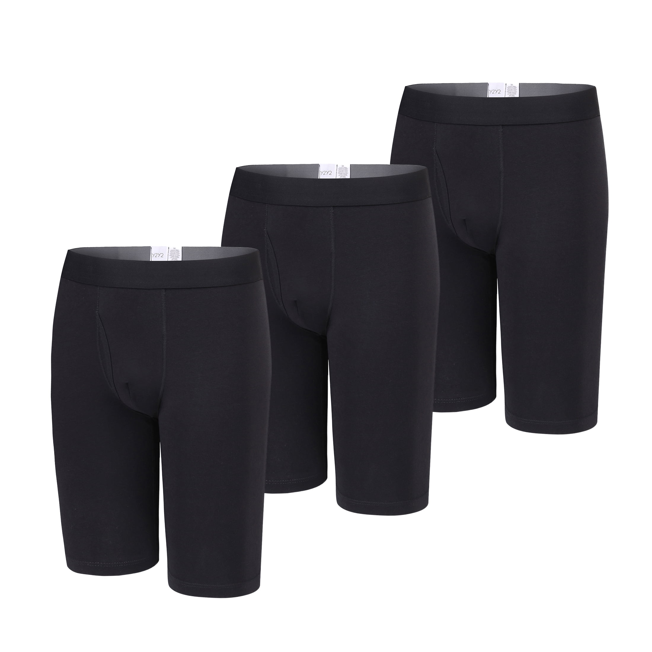 Y2Y2 Men's Cotton Stretch Boxer Briefs Long Leg Underwear 3-Pack Black ...