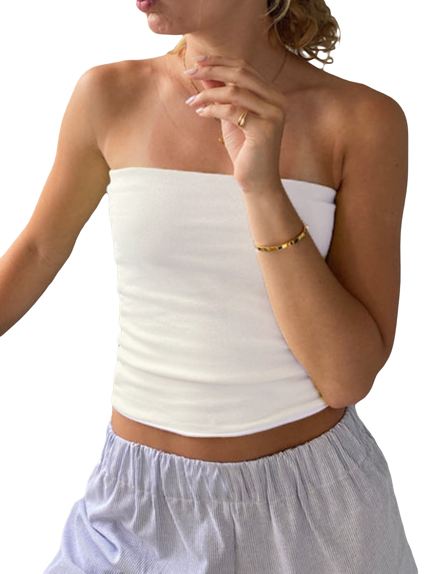 Y2k Crop Tube Tops for Women Slim Fitted Strapless Off Shoulder ...