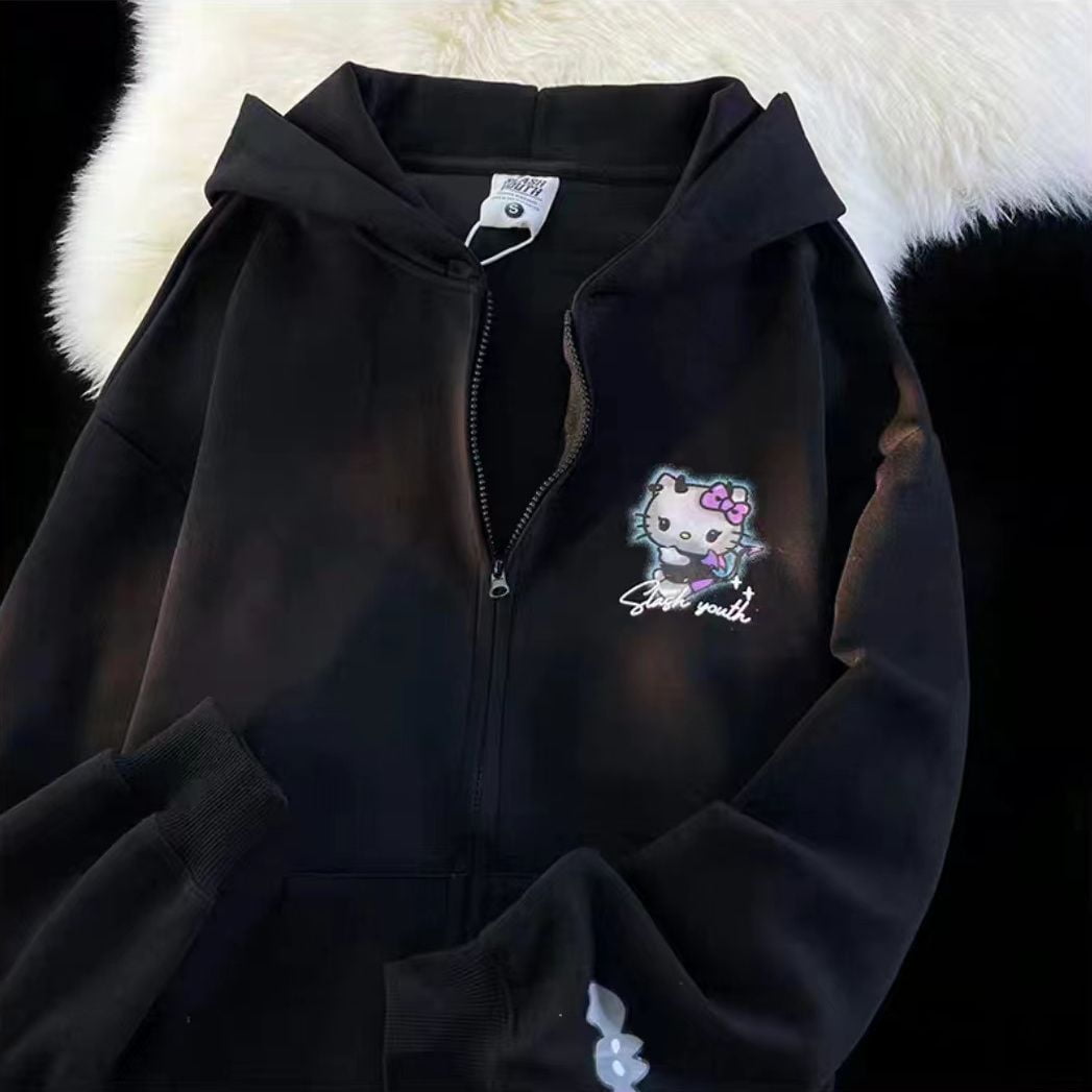 Y2k Halloween Style Hello Kitty Skull Hoodie Tops Women Sanrio American ...