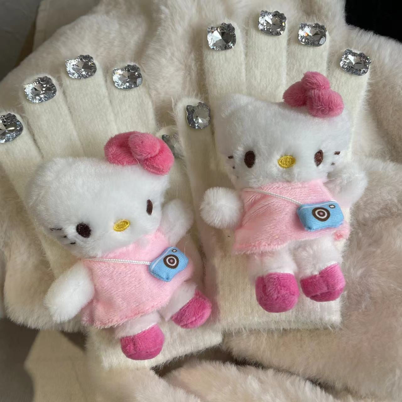 Y2k Hello Kitty Gloves Sanrio Cartoon Women Plush Diamond Doll Warm ...