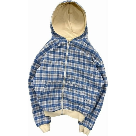 Y2k Plaid Zip Up Hoodie Reversible Oversized Graphic Sweatshirt Baggy ...